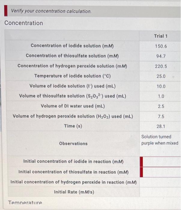 Solved Verify your concentration calculation. Concentration | Chegg.com