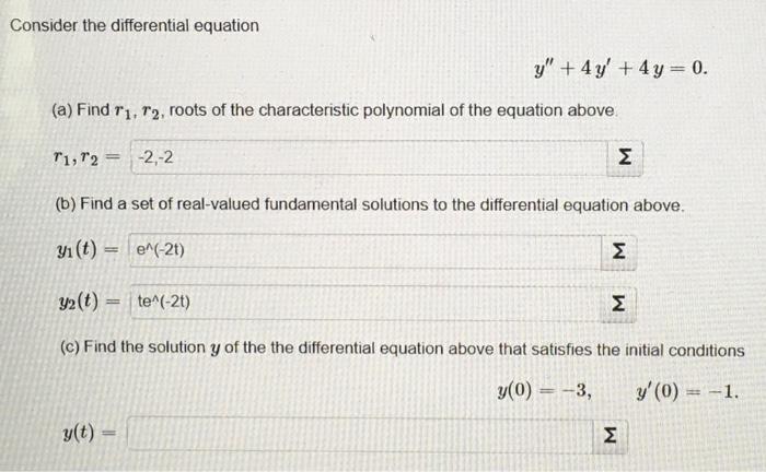 Solved Consider the differential equation y′′+4y′+4y=0 (a) | Chegg.com
