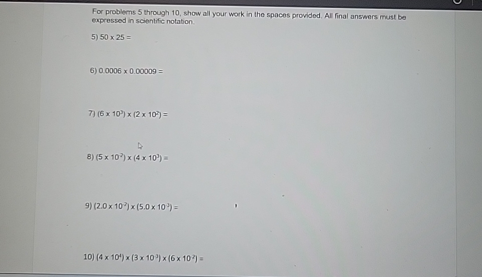 Solved For problems 5 ﻿through 10, ﻿show all your work in | Chegg.com