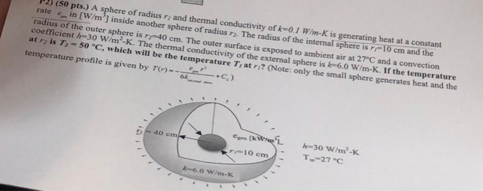 Solved P2) (50 pts.) A sphere of radius r, and thermal | Chegg.com