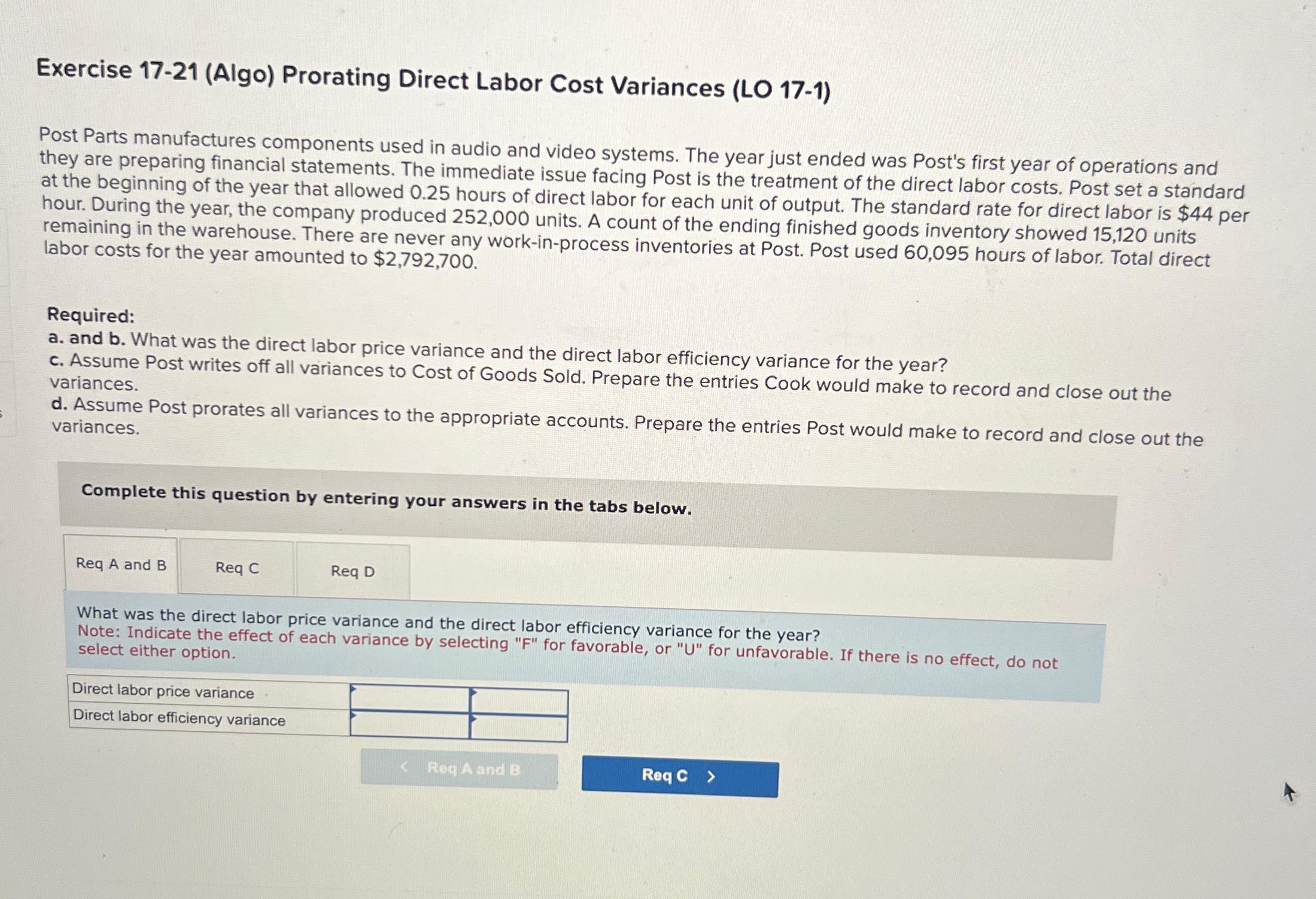 Solved Exercise 17-21 (Algo) ﻿Prorating Direct Labor Cost | Chegg.com