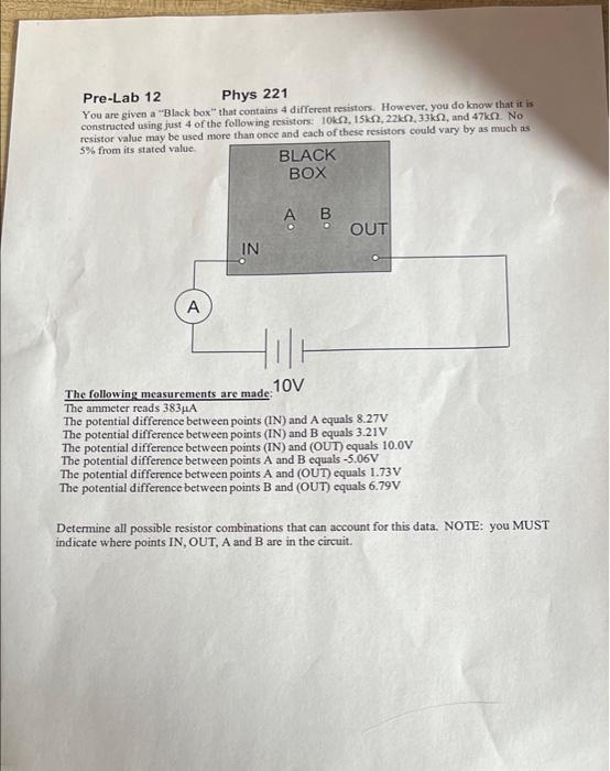 Solved Pre-Lab 12 Phys 221 You are given a "Black box" that | Chegg.com