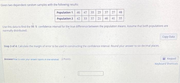Solved Given two dependent random samples with the following | Chegg.com