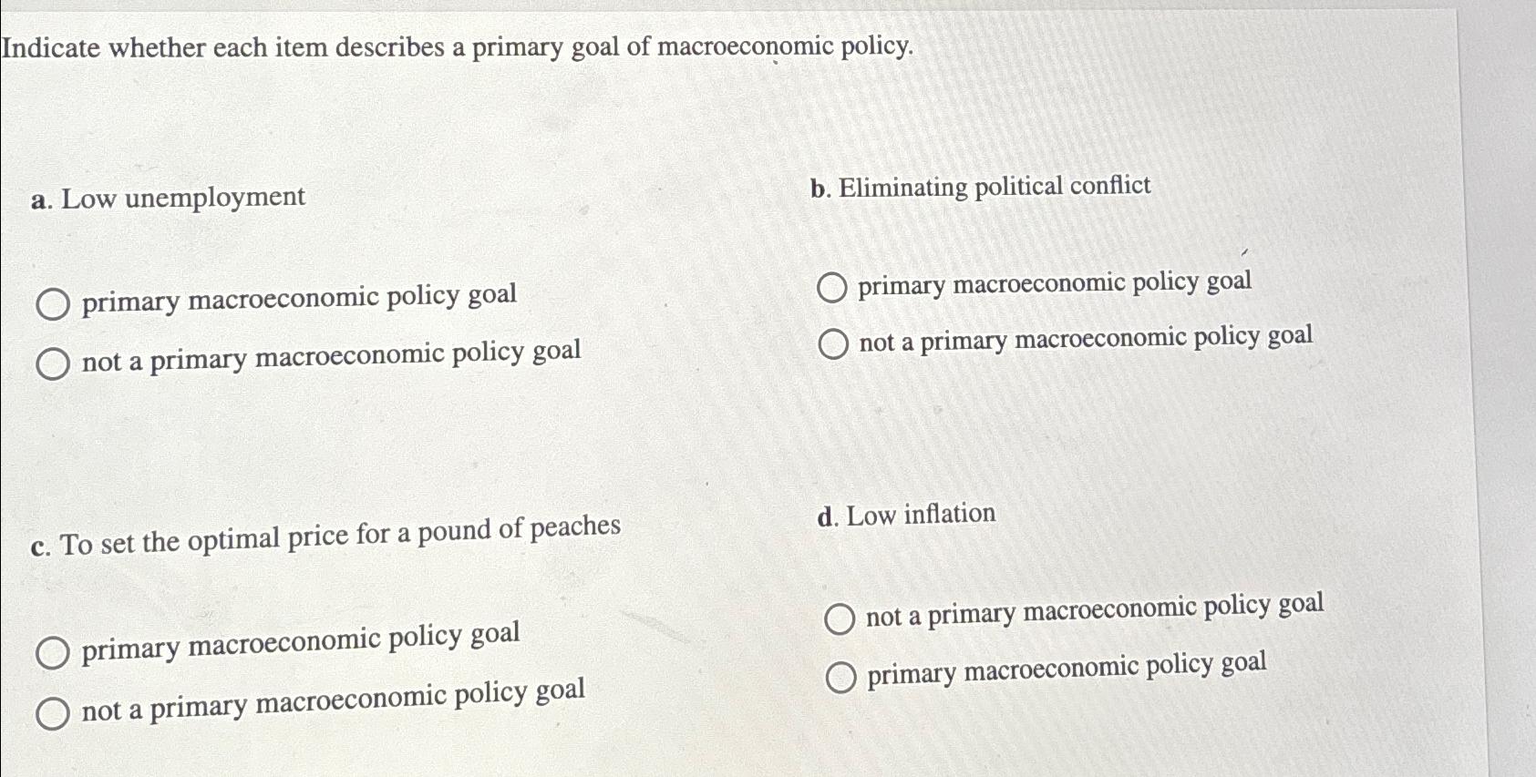 Solved Indicate whether each item describes a primary goal | Chegg.com