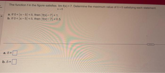 Solved The function f in the figure satisfies lim f(x) = 7. | Chegg.com