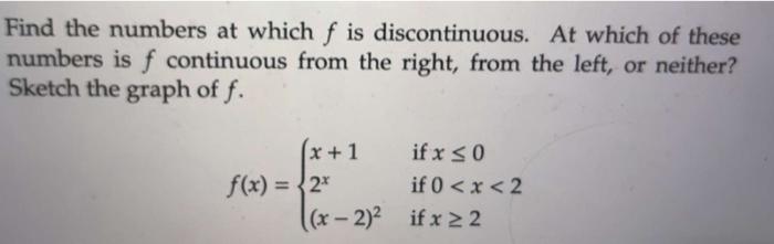 Solved Find the numbers at which f is discontinuous. At | Chegg.com