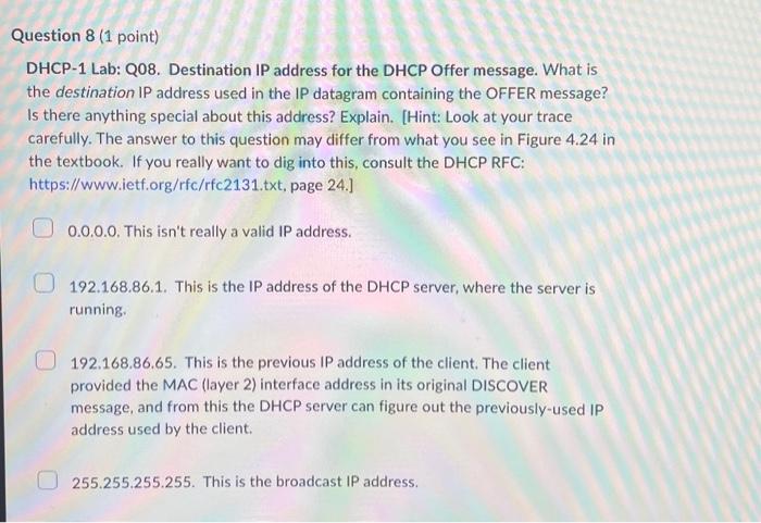 Solved PHCP-1 Lab: Q08. Destination IP address for the DHCP | Chegg.com
