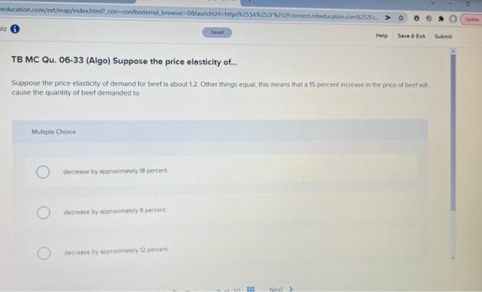 Solved TB MC Qu. 06-33 (Algo) Suppose the price elosticity | Chegg.com