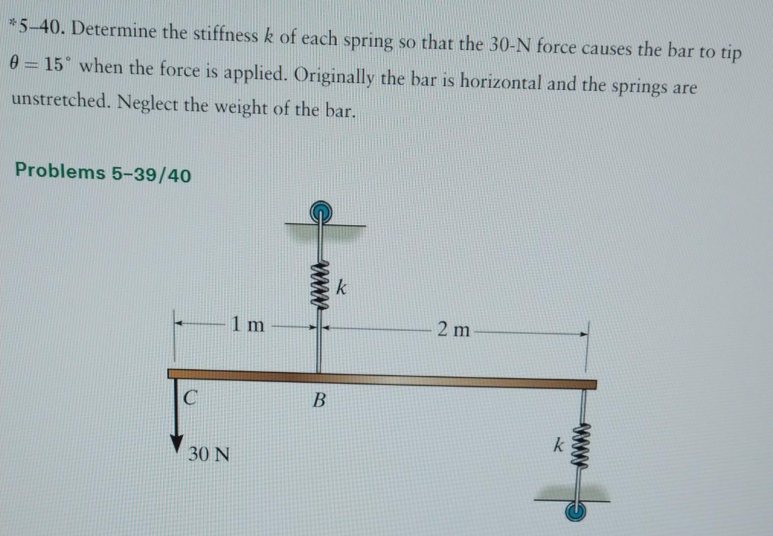 Solved *5-40. Determine the stiffness k of each spring so | Chegg.com