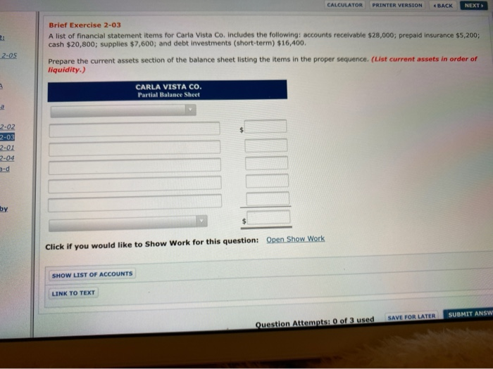 Solved CALCULATOR PRINTER VERSION BACK NEXT Brief Exercise | Chegg.com
