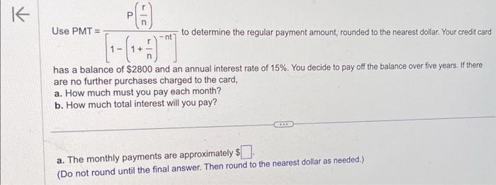 1∈ Use PMT =[1−(1+nr)−nt]P(nr) to determine the | Chegg.com