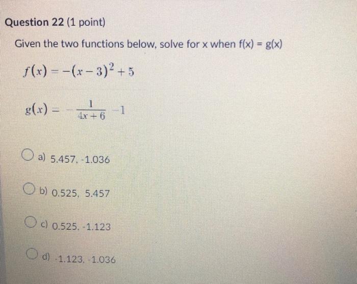 Solved Given the two functions below, solve for x when | Chegg.com