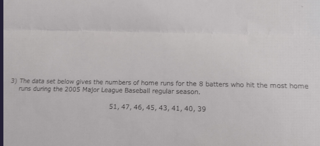 3) The data set below gives the numbers of home runs | Chegg.com