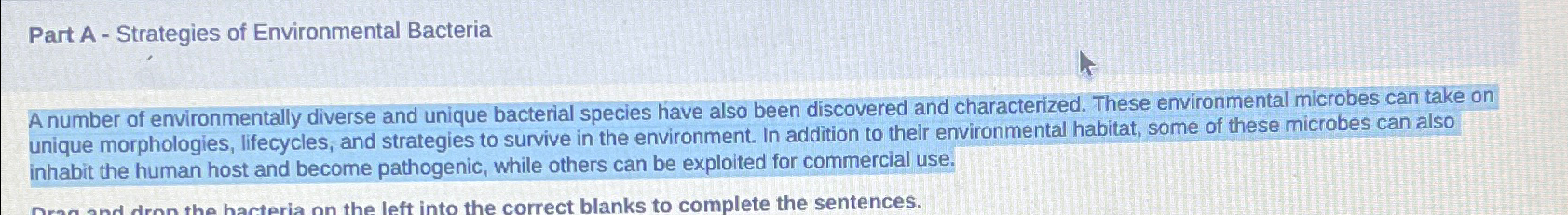 Solved Part A - ﻿Strategies of Environmental BacteriaA | Chegg.com
