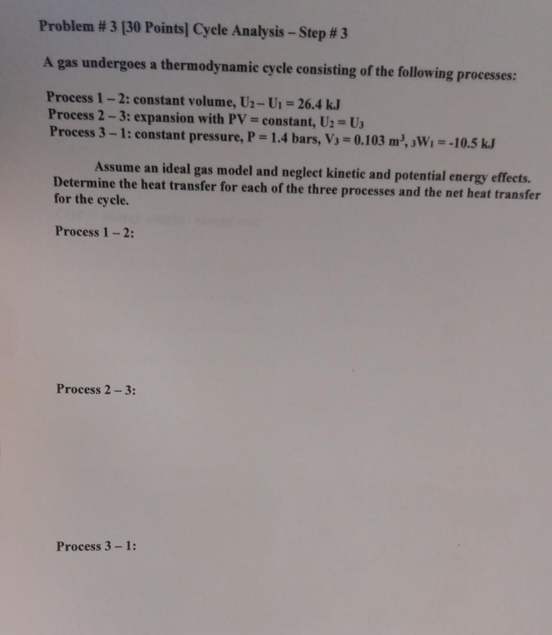 Solved Problem # 3 [30 Points] Cycle Analysis - Step # 3 A | Chegg.com