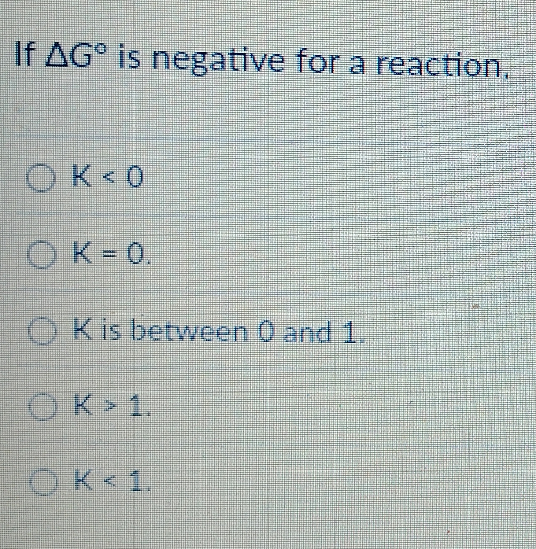Solved If ΔG° ﻿is negative for a reaction,K
