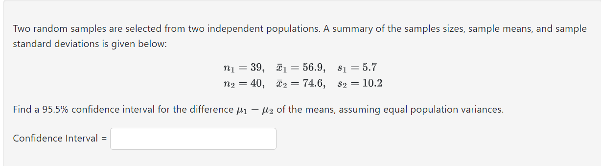 Solved HW 11 ﻿P2Two random samples are selected from two | Chegg.com