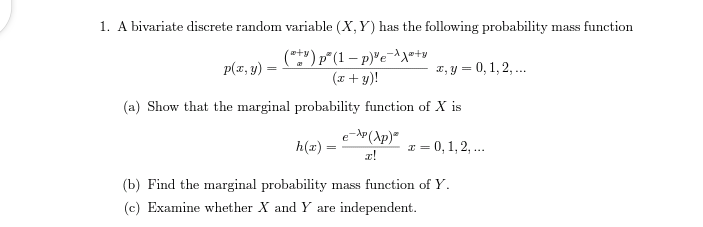 Solved 1. A bivariate discrete random variable (X,Y) has the | Chegg.com Solved 1. A bivariate discrete random variable (X,Y) has the | Chegg.com