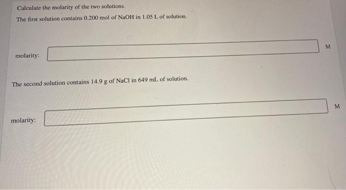 Solved Calculate the molarity of the two solutions. The | Chegg.com