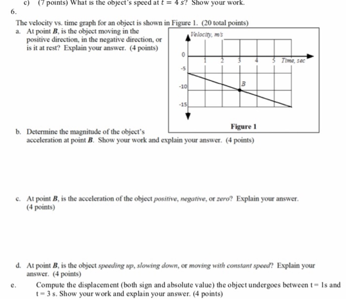 Solved c) (7 points) What is the object's speed at t = 4s? | Chegg.com