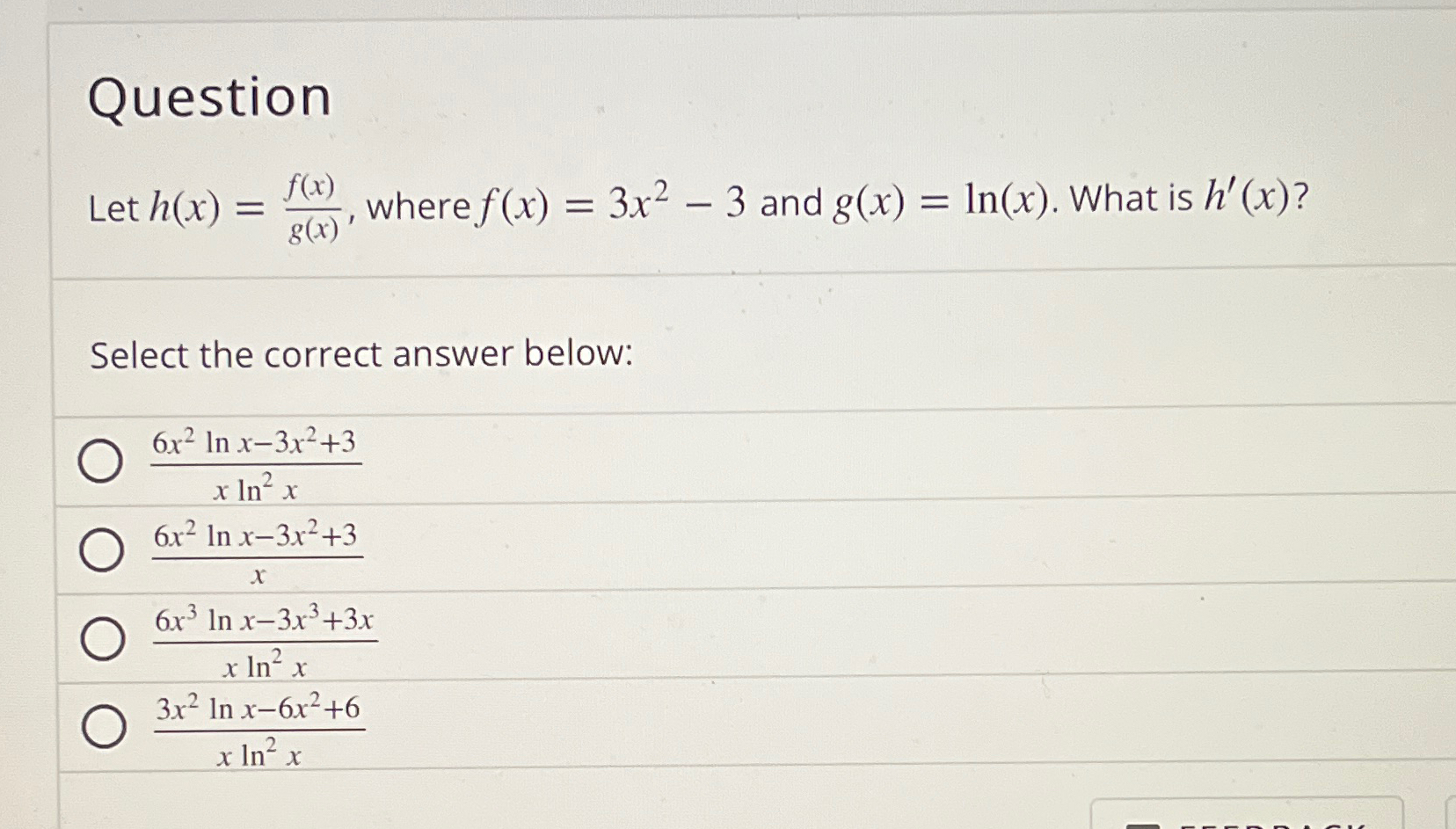 Solved QuestionLet h(x)=f(x)g(x), ﻿where f(x)=3x2-3 ﻿and | Chegg.com