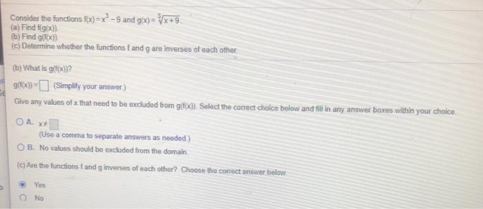 Solved Consider the functions fx)=x2-9 and gix) = x+9 (a) | Chegg.com