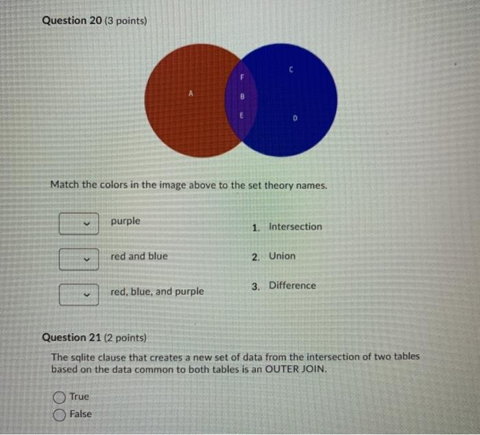 Solved Question 20 (3 points) Match the colors in the image | Chegg.com