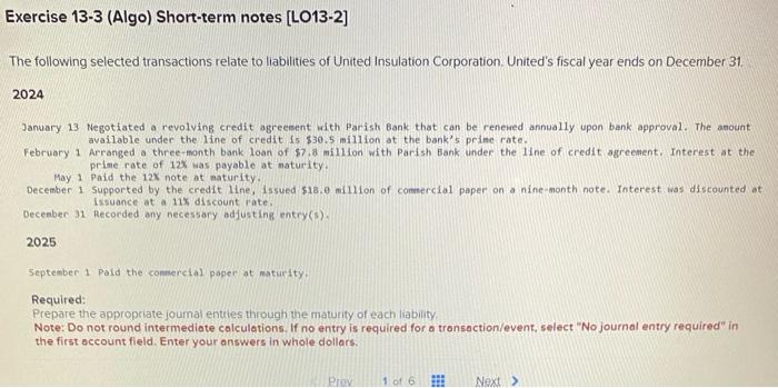 Solved Exercise 13-3 (Algo) Short-term notes [LO13-2] The | Chegg.com