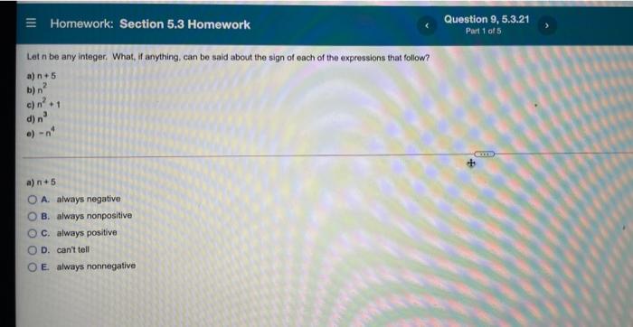 Solved Homework Section 5 3 Homework Question 9 5 3 21