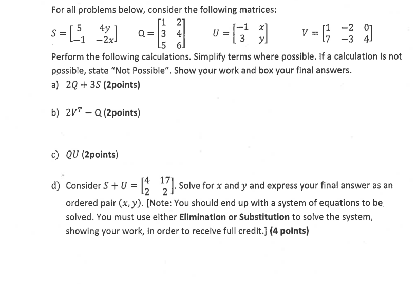 Solved For all problems below, consider the following | Chegg.com