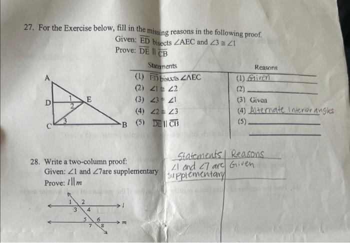 Solved 27. For the Exercise below, fill in the missing | Chegg.com
