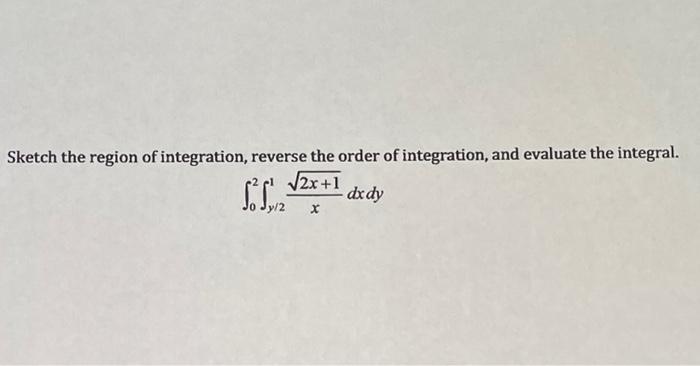 Solved Sketch the region of integration, reverse the order | Chegg.com