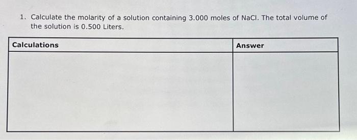 Solved 1. Calculate the molarity of a solution containing | Chegg.com
