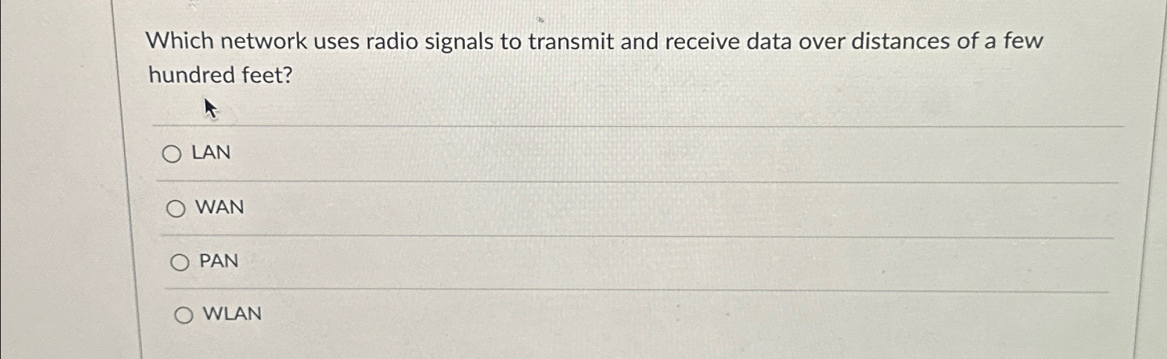 Solved Which network uses radio signals to transmit and | Chegg.com