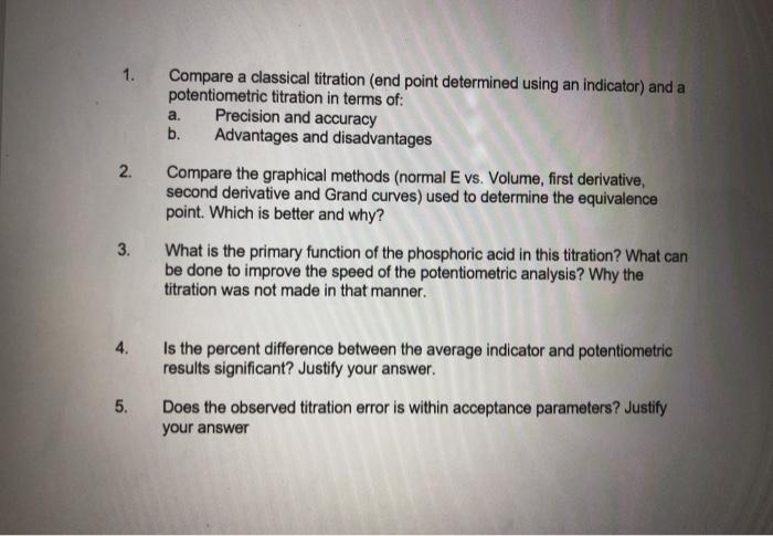 Solved 1 2 Compare A Classical Titration End Point