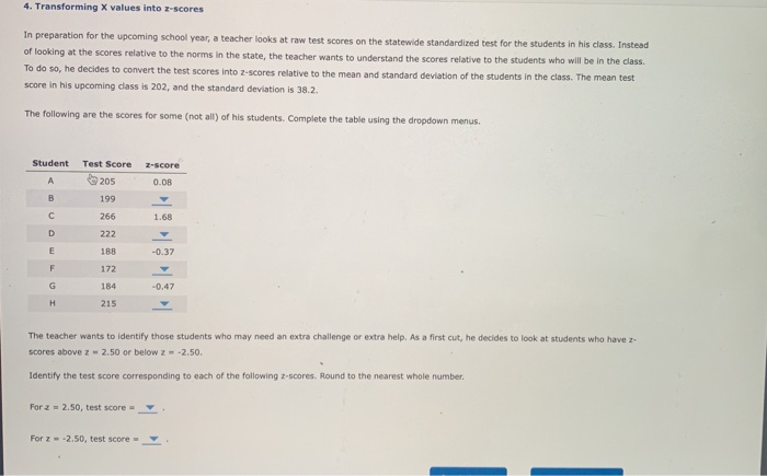 Solved 4. Transforming X values into z-scores In preparation | Chegg.com