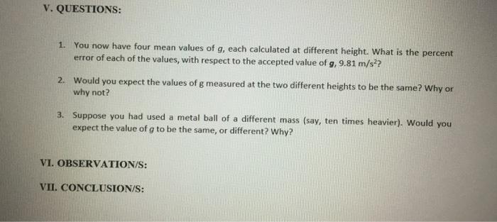 Solved Free Falling Object 1. Objective: To measure the | Chegg.com
