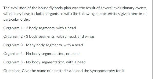 Solved The evolution of the house fly body plan was the | Chegg.com