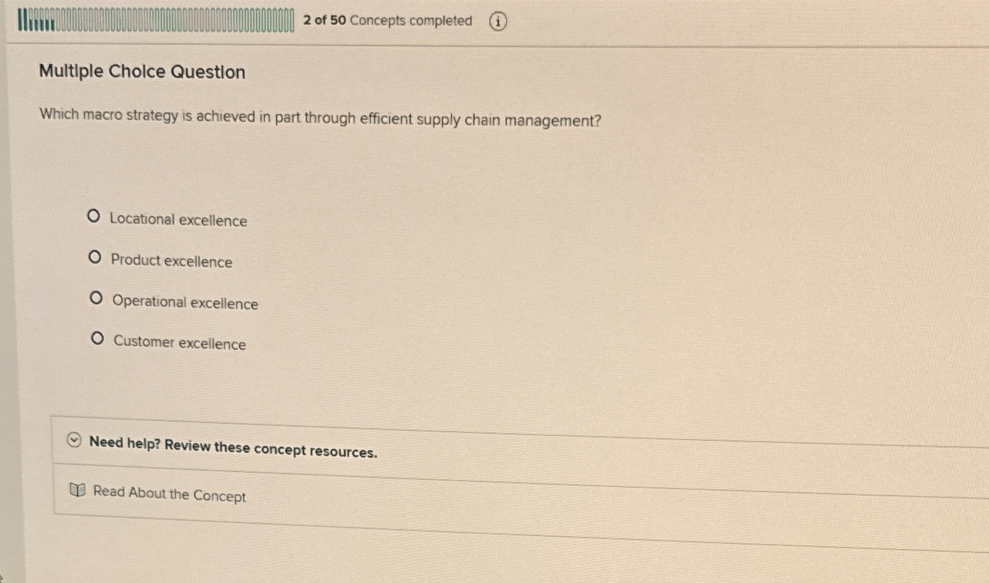 Solved 2 ﻿of 50 ﻿Concepts completedMultiple Cholce | Chegg.com
