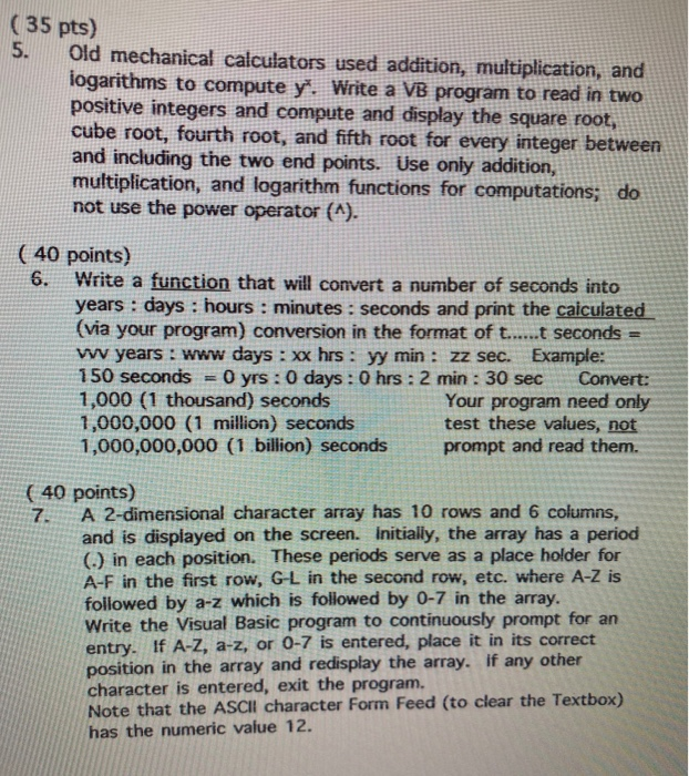 5. (35 pts) Old mechanical calculators used addition, | Chegg.com