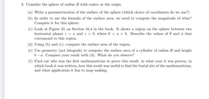Solved 2. Consider the sphere of radius R with center at the | Chegg.com