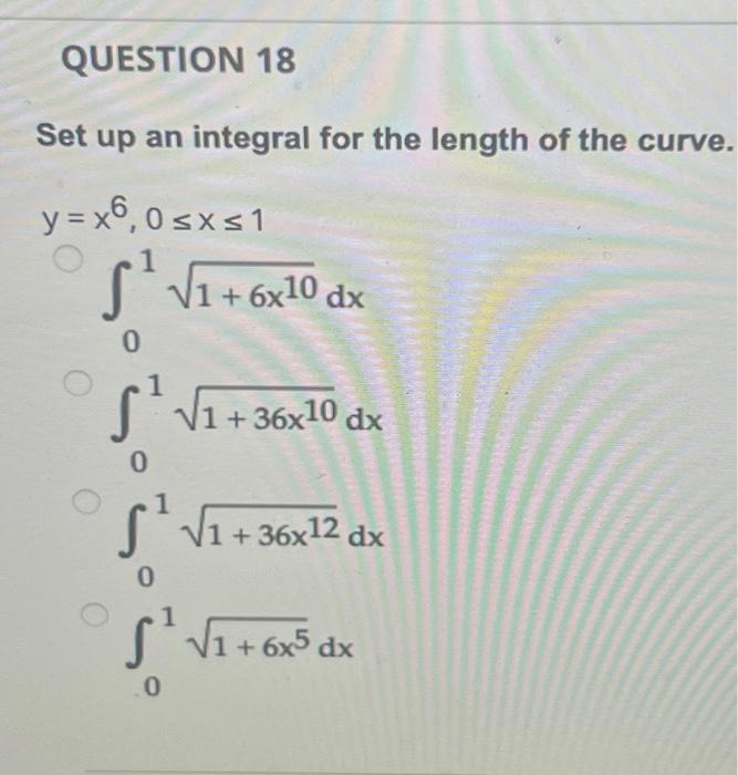 Solved QUESTION 18 Set up an integral for the length of the | Chegg.com