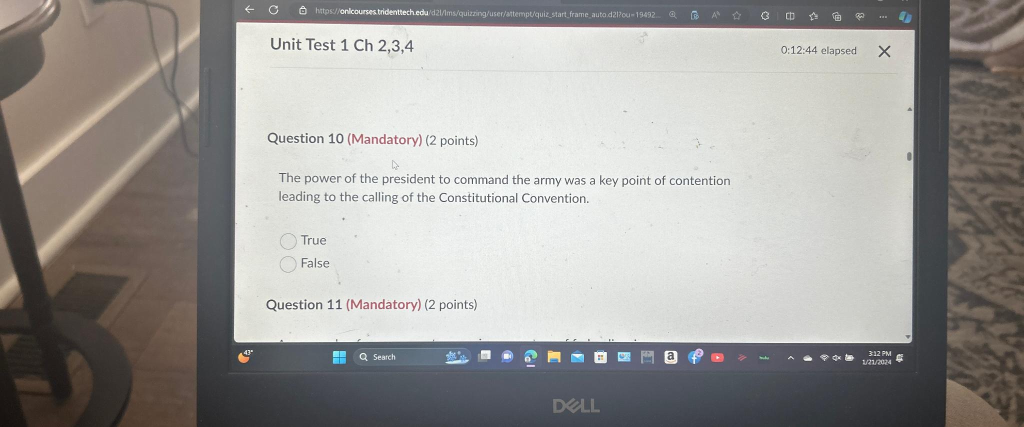 Solved Unit Test 1 ﻿Ch 2,3,40:12:44 ﻿elapsedQuestion | Chegg.com