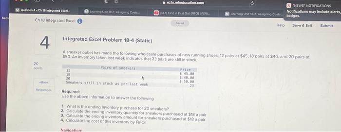 Solved Integrated Excel Problem 18-4 (Static) A sneaker | Chegg.com