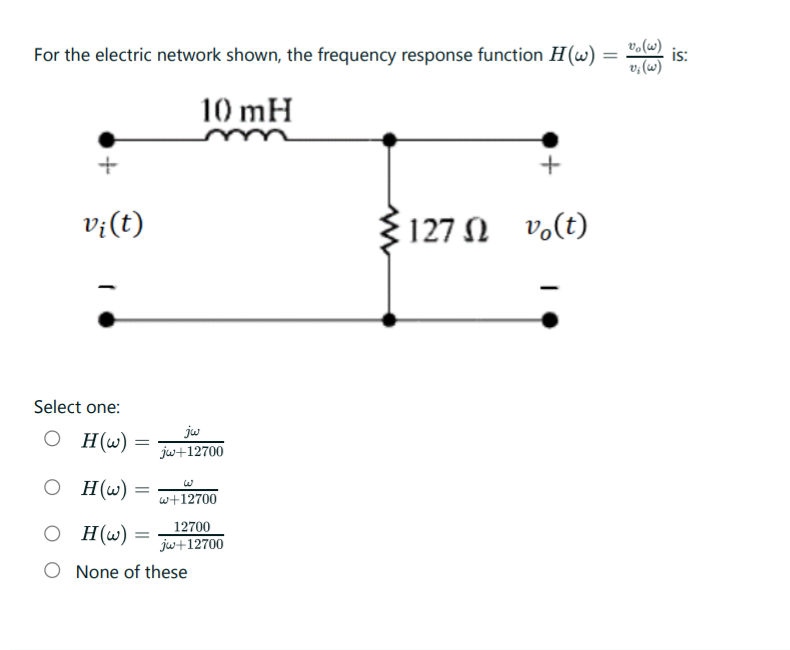 Solved For the electric network shown, the frequency | Chegg.com