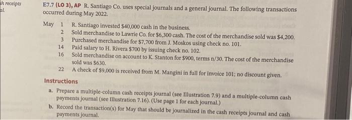 Solved R. Santiago Co. uses special journals and a general | Chegg.com