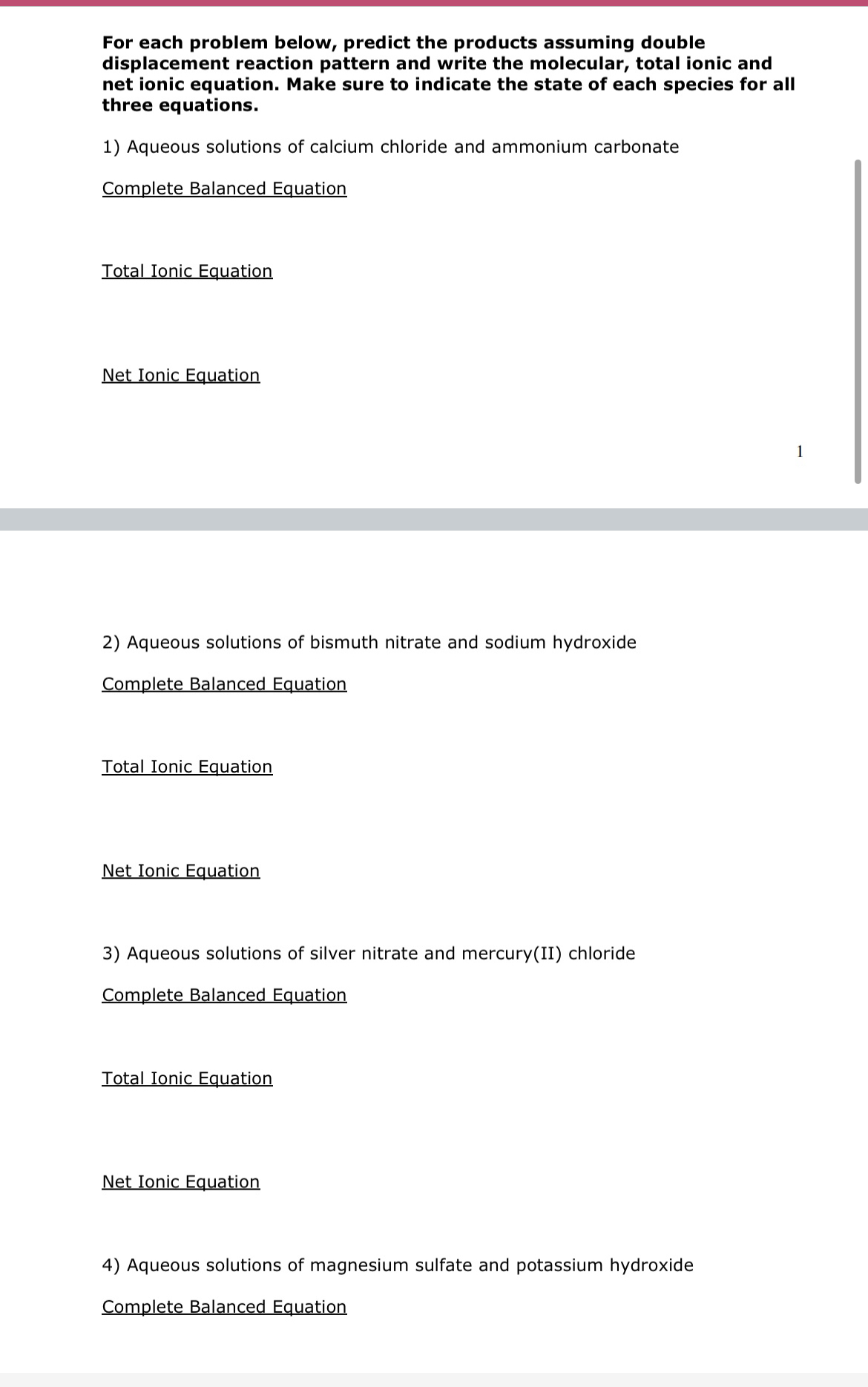 Solved For each problem below, predict the products assuming | Chegg.com