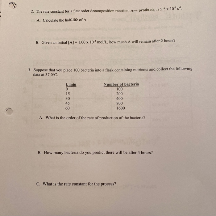 Solved 2. The rate constant for a first order decomposition | Chegg.com