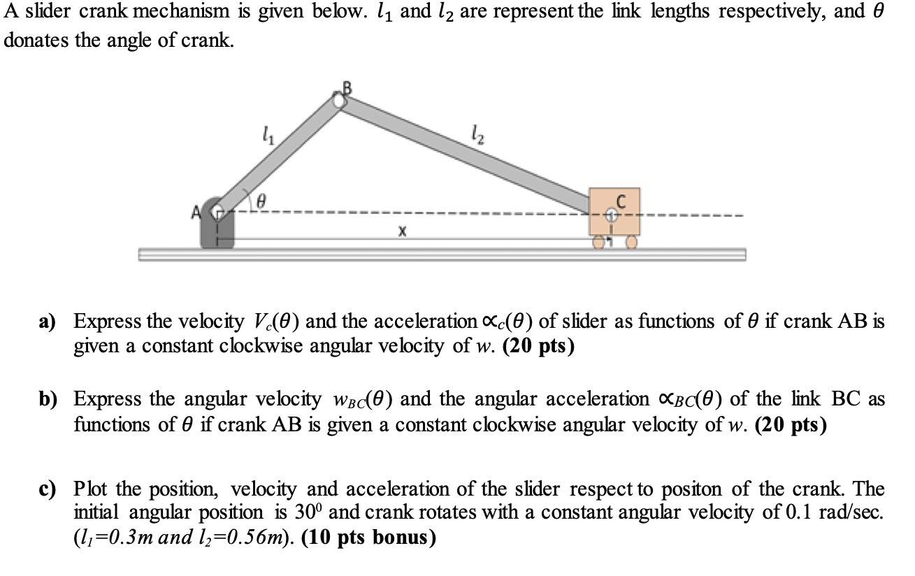 Solved A slider crank mechanism is given below. l1 ﻿and l2 | Chegg.com
