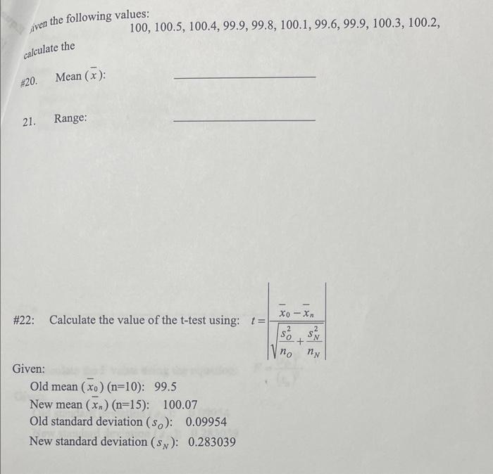 Solved fvent the following values: | Chegg.com
